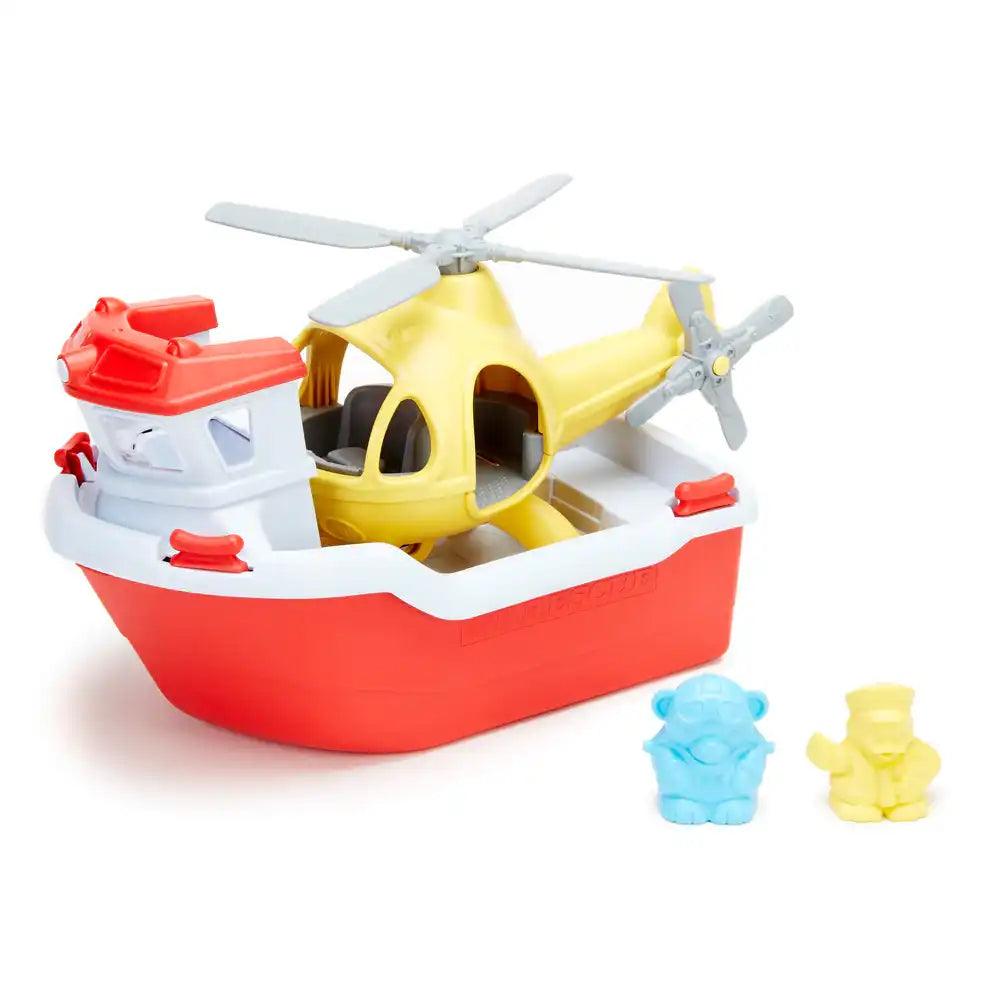 Green Toys Recycled Rescue Boat with Helicopter | Little Tots Toys
